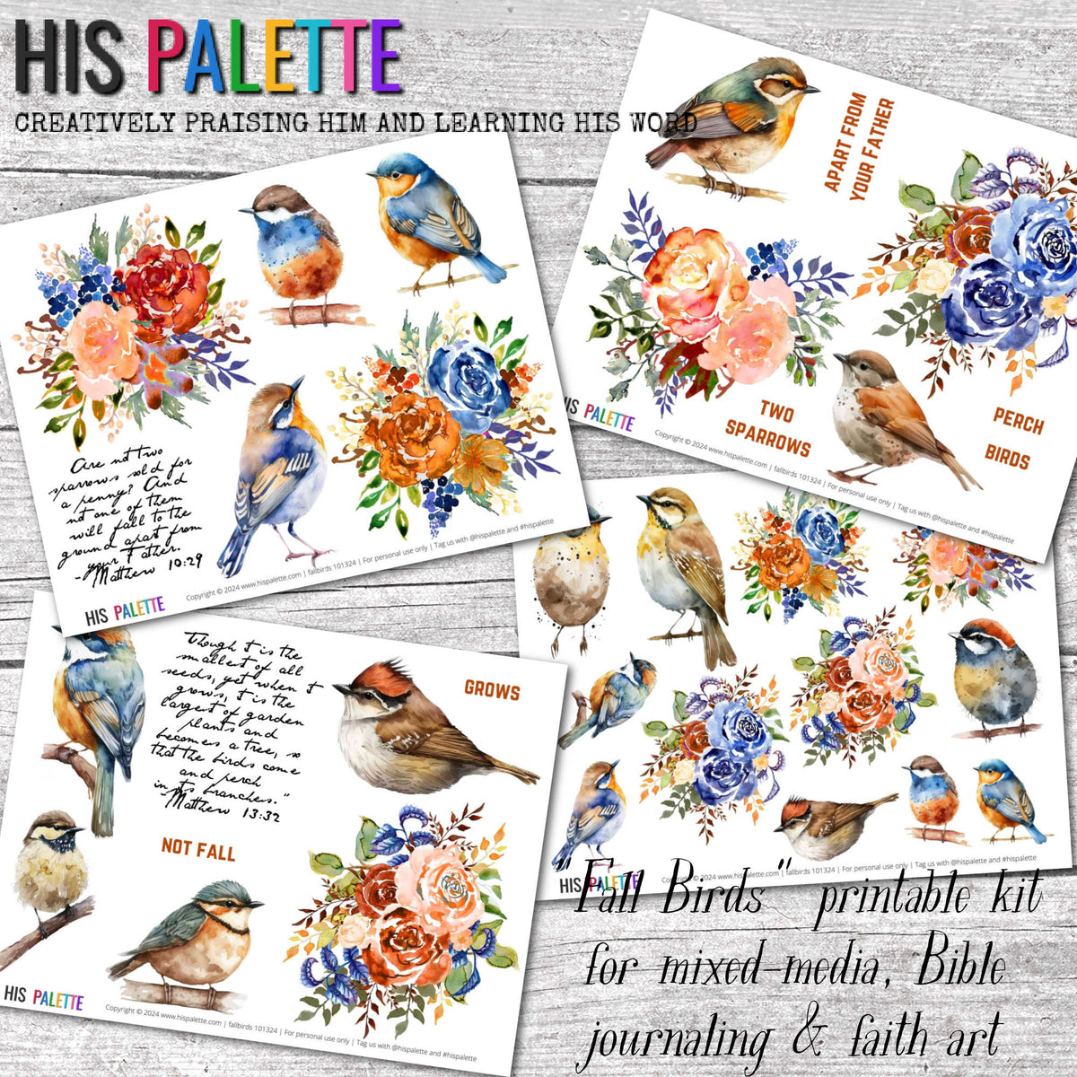Fall Birds printable kit for mixed-media, Bible journaling and faith a ...