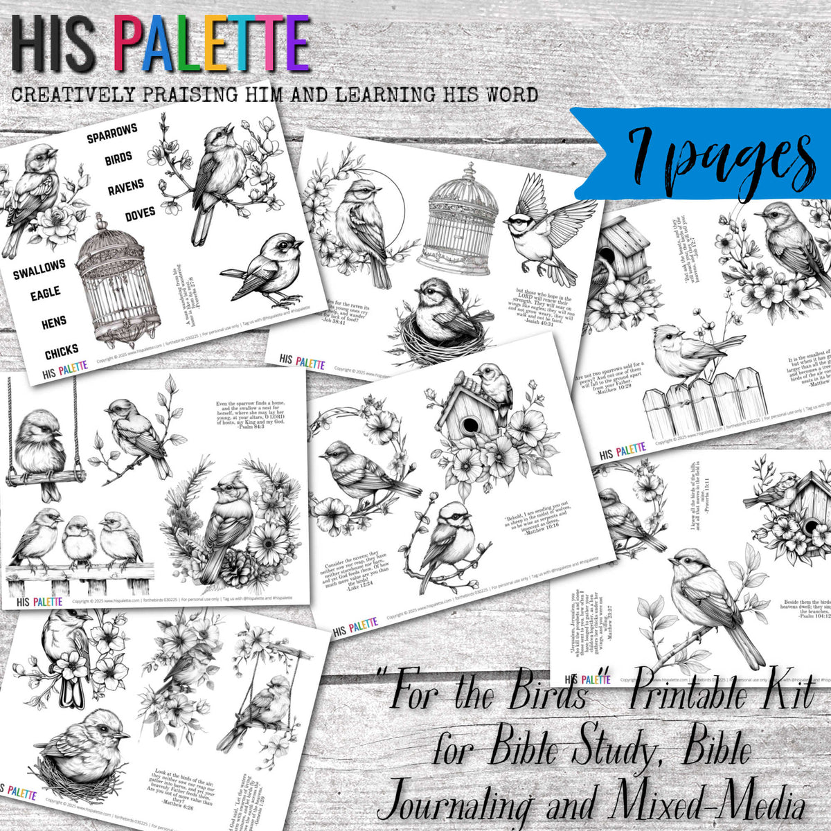 For the Birds printable kit for mixed-media, Bible journaling and fait ...