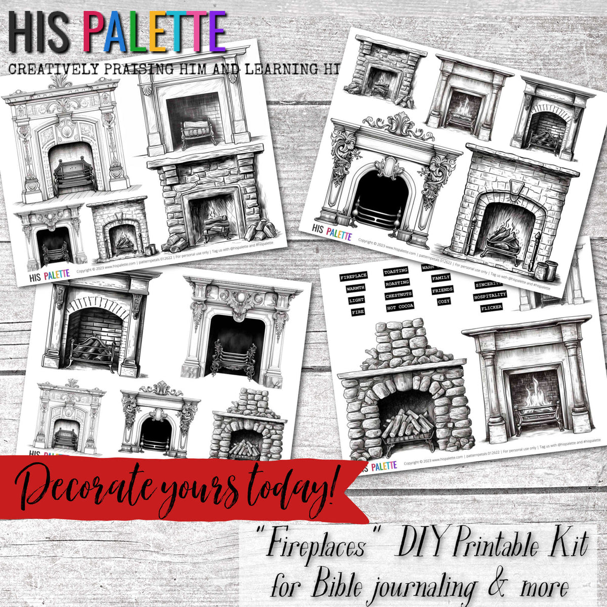 Fireplaces DIY printable kit for mixed-media, Bible journaling and fai ...