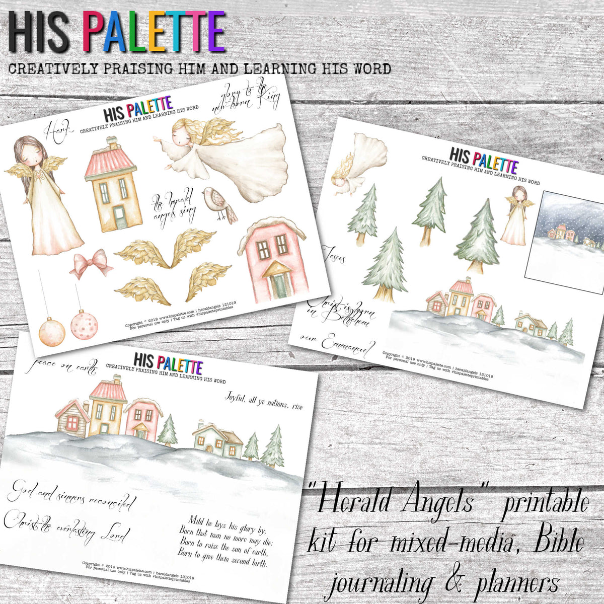 His Palette - "Herald Angels" Printable Kit for Mixed-Media, Bible Jou