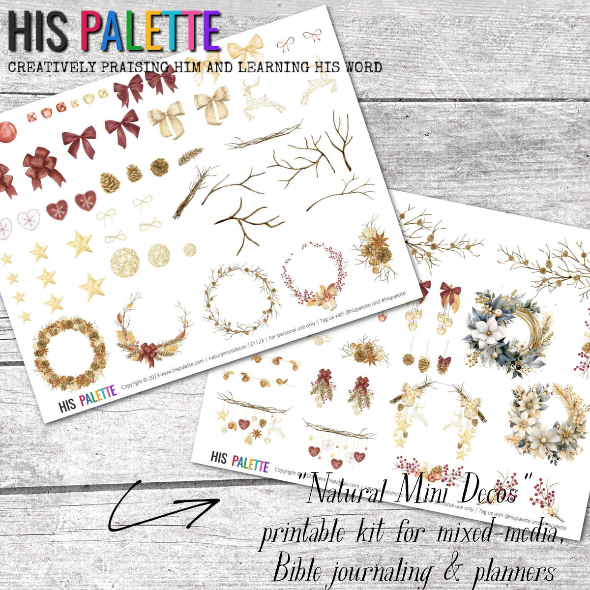 Natural Mini Decos DIY printable kit for mixed-media, Bible journaling ...