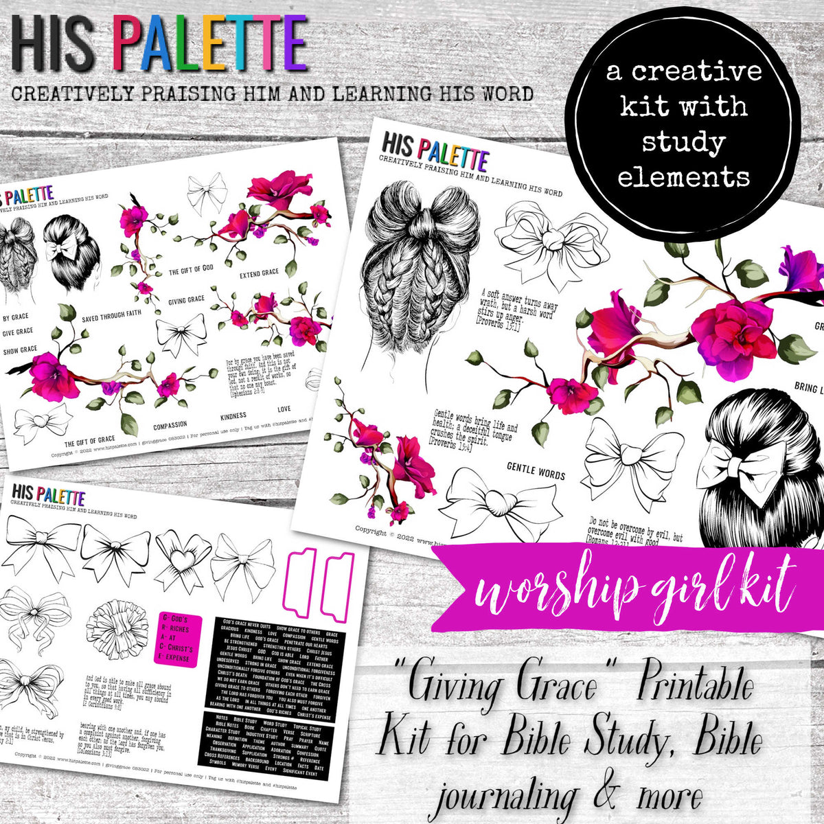 Giving Grace printable kit for mixed-media, Bible journaling and Bible ...
