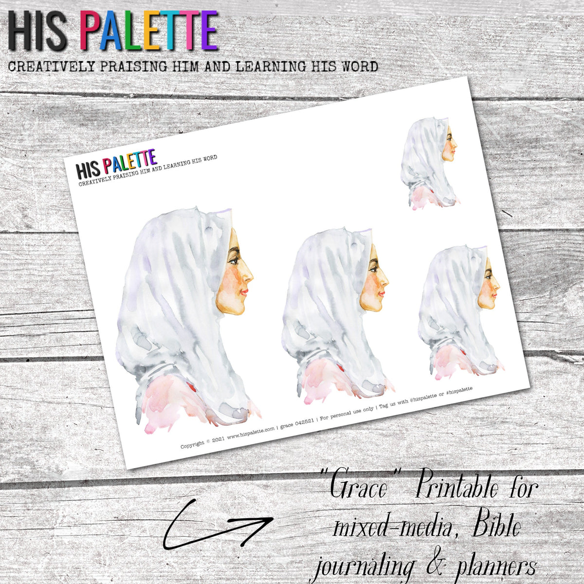 Grace printable for mixed-media, Bible journaling and planner – His Palette