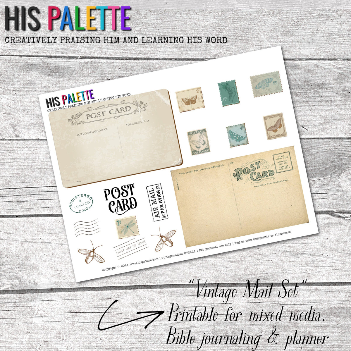 His Palette - "Vintage Mail Set" Printable for Mixed-Media, Bible Jour